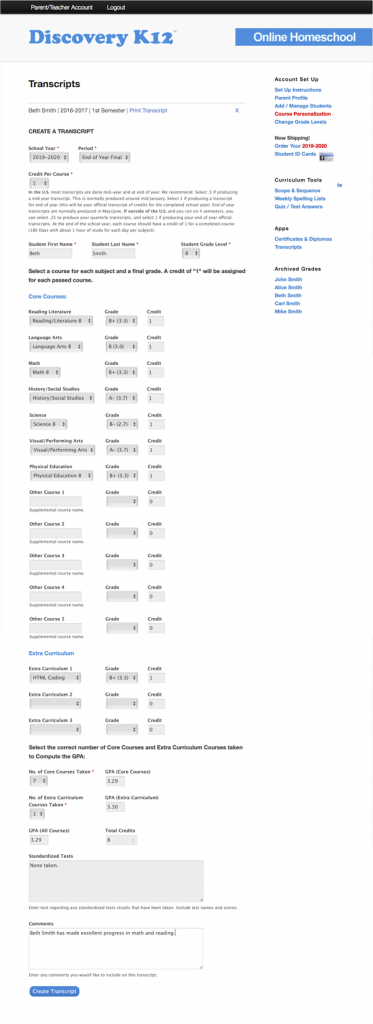 Producing End-of-Year Transcripts Using Discovery K12 | DK12