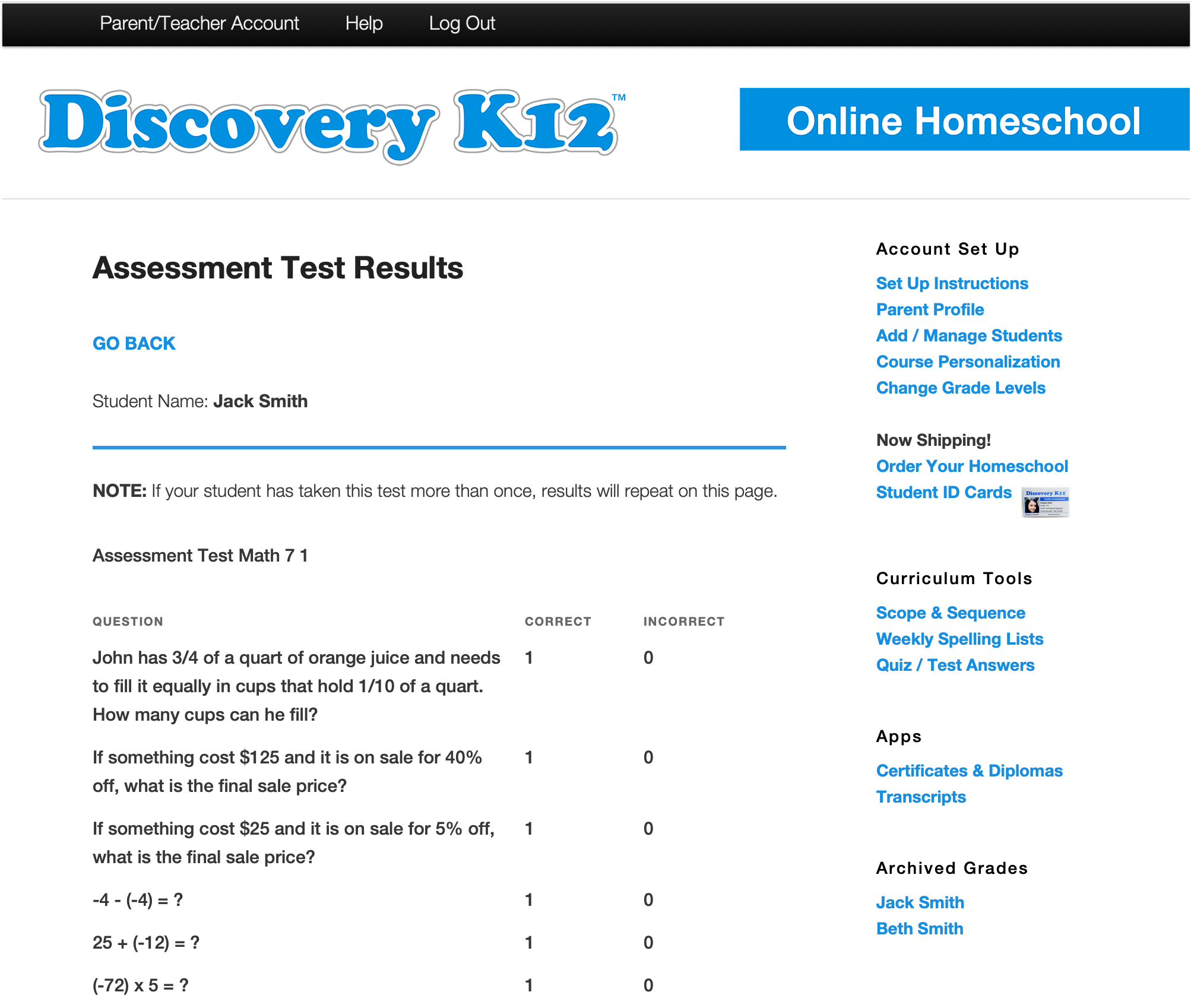 Parent / Teacher Account | Discovery K12